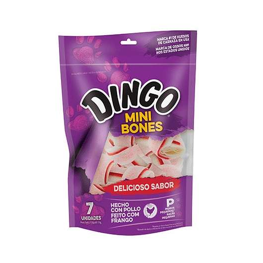 DINGO MINI BONES, 70 GR, 7 UN - PATITAS DE COLORES
